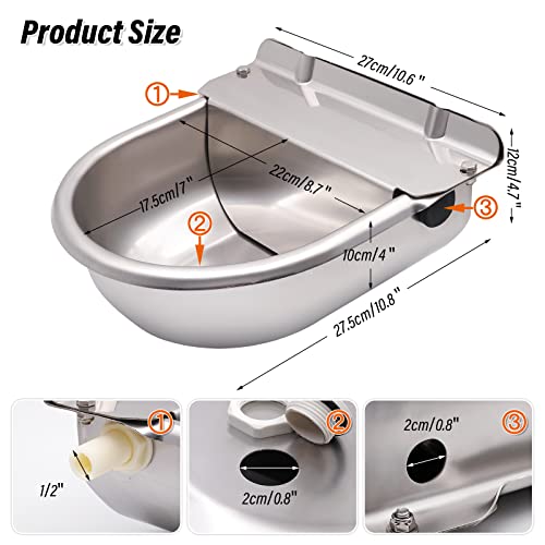 HHNIULI 2.5L/84.5oz Automatic Dog Waterer, 2 PCS 304 Stainless Steel Automatic Animal Drinking Water Bowl Trough Dispenser for Dogs Horses Cattle Sheep Goat Chicken β