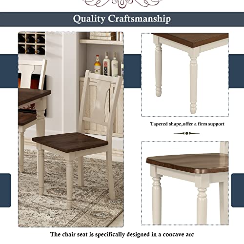 KELRIA Classic 6-Piece Dining Set with Elegant & Modern Design, Including Wooden Table and 4 Chairs and 1 Bench, Easy to Assemble, for Kitchen, Playroom, Home Bar, Brown+Cottage White
