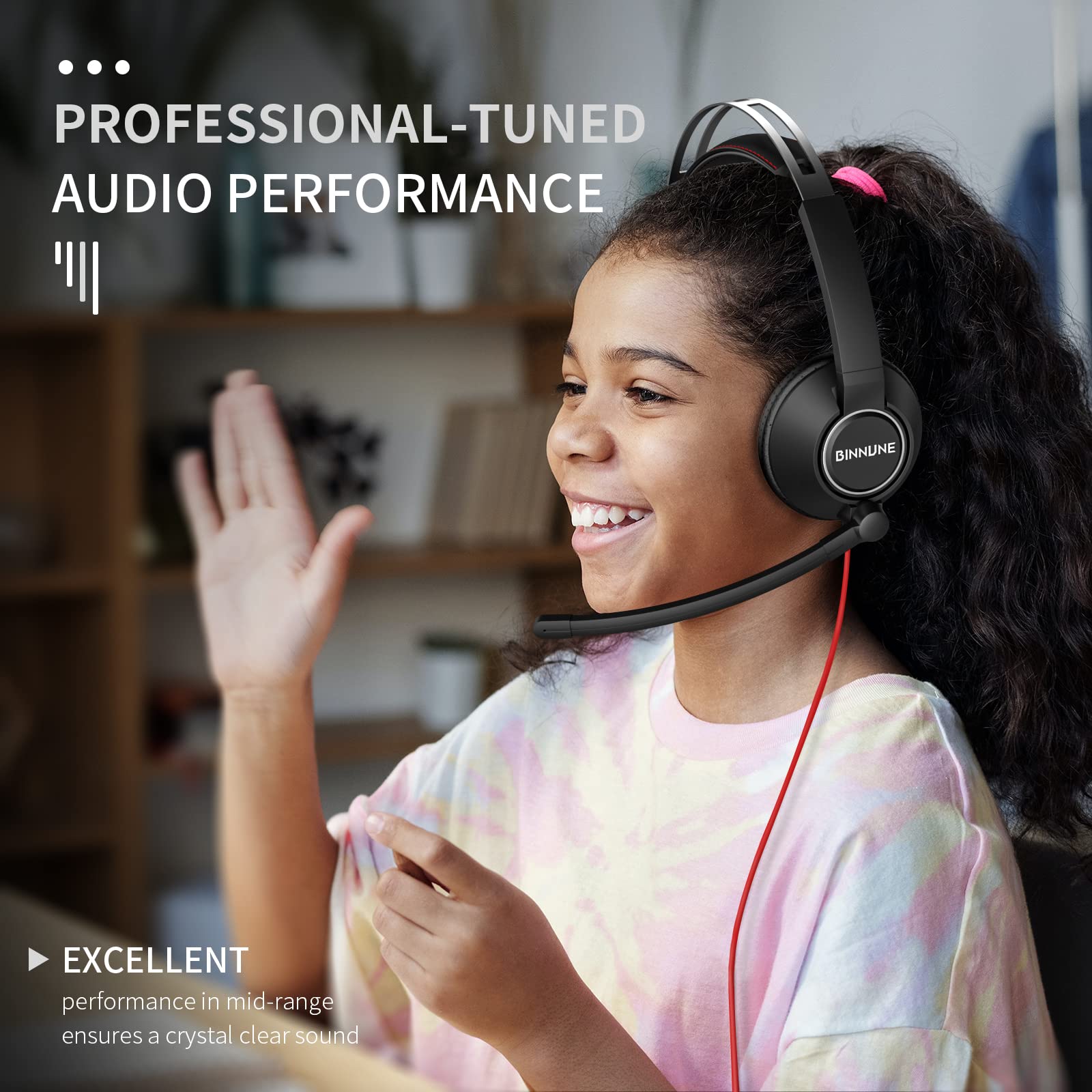 BINNUNE USB Headset with Microphone for Computer Laptop Zoom Conference Call Center, PC Office Wired Stereo Headphones Noise Cancelling Boom Mic