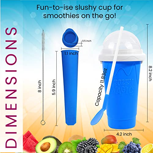 Slushy Maker Cup - TikTok Frozen Magic Quick Smoothie Cup- With Extra Popsicle Mold , Sponge & Cleaning brushes , Bottle with 2 in 1 Straw - Squeeze Icy Frozen Slushie Cup - Cooling Slushie for Smoothies -Blue