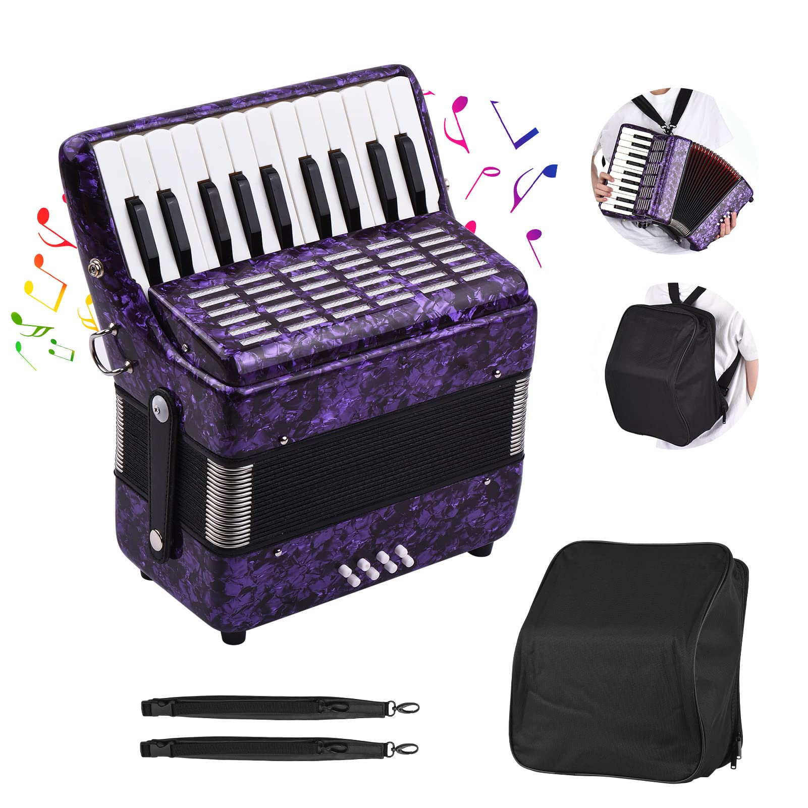 Btuty 22 Keys 8 Bass Piano Accordion with Adjustable Straps Gig Bag Musical Instrument for Beginners