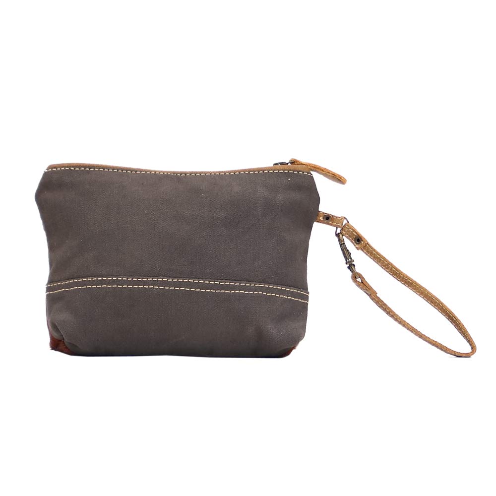 Myra Bag Floret Upcycled Canvas & Cowhide Wristlet Pouch Bag S-1523