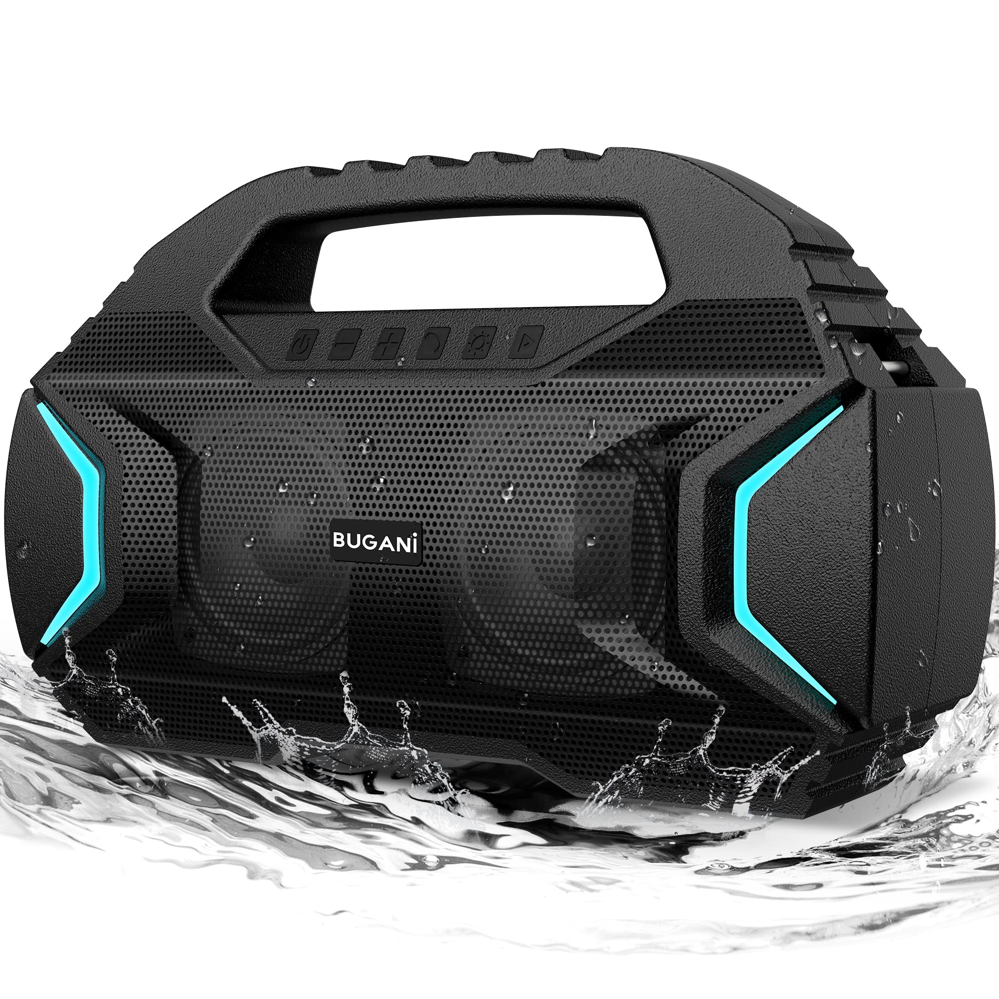 BUGANI Bluetooth Speakers, Party Plus Wireless Portable Speaker with 60W Big Power Dual Pairing True Wireless Stereo Sound, 30H Playtime, Support TF/AUX/USB, Suitable for Party, Outdoor Speaker