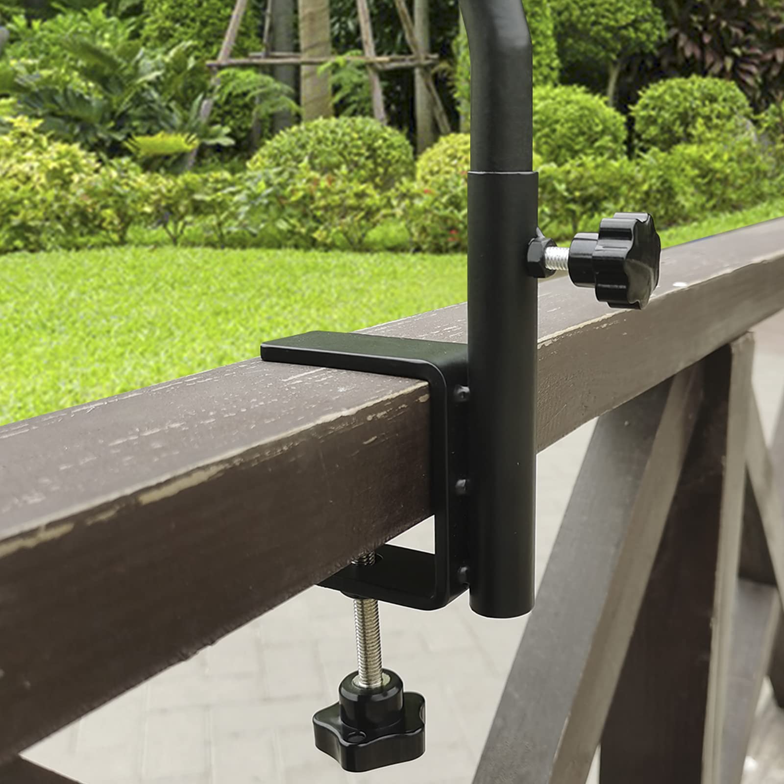 Funtife Deck Bird Feeder Hanger for Railing, 30Inch Heavy Duty Fence Deck Hook Pole, 360 Degree Horizontal Rotary Clamp-On for Hanging Outdoor flower pots, String lights, Wind Chimes and Decor, 2Packs