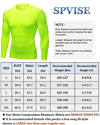 Fluorescent Green Compression Shirts Mens Long Sleeve Running Gym Top Shirts Lightweight Sports Baselayer Undershirt