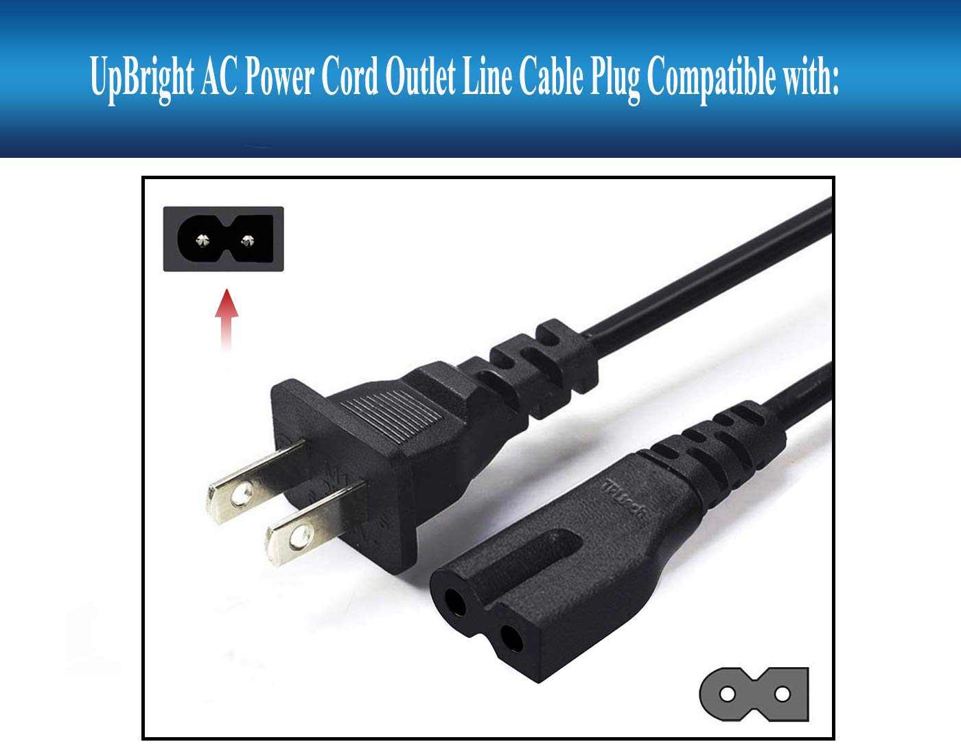 UpBright 2 Pin AC Power Cord Cable Compatible with Sony CFD Series CD Boombox Blu-Ray Player CFD-G30 CFD-G35 CFD-G50 CFD-G300 CFD-G505 CFD-G55 CFD-G70 CFD-G700 CFD-S300 CFD-S32 CFD-S33 CFD S34 250