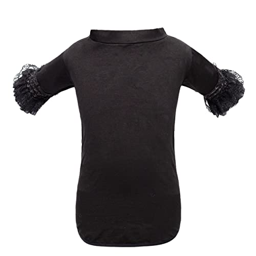 Cute Soft Cotton Dog Vest Roll Collar Breathable Doggy Shirts Clothes with Lace for Small and Medium Dogs and Cats Holiday Birthday Party (Black, XS)