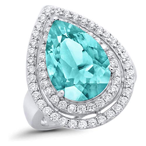 Blue Apple Co. Simulated Paraiba Tourmaline CZ Size-9 Teardrop Pear Bridal Wedding Engagement Ring Round Simulated Cubic Zirconia 925 Sterling Silver