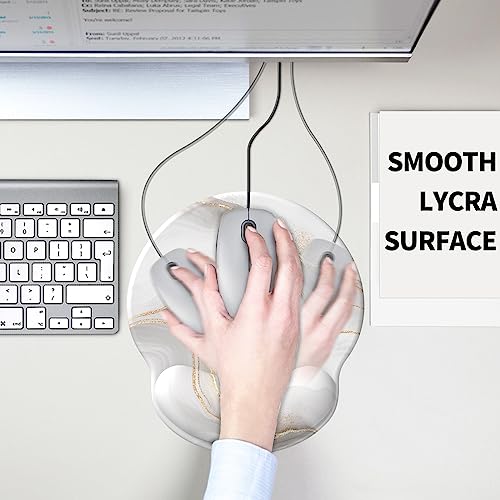 eulps Mouse Pad Wrist Support, Ergonomic Gel Mouse Pad with Wrist Rest, Comfortable Computer Mouse Pad for Laptop, Pain Relief Mousepad with Non-Slip PU Base (White Marble)