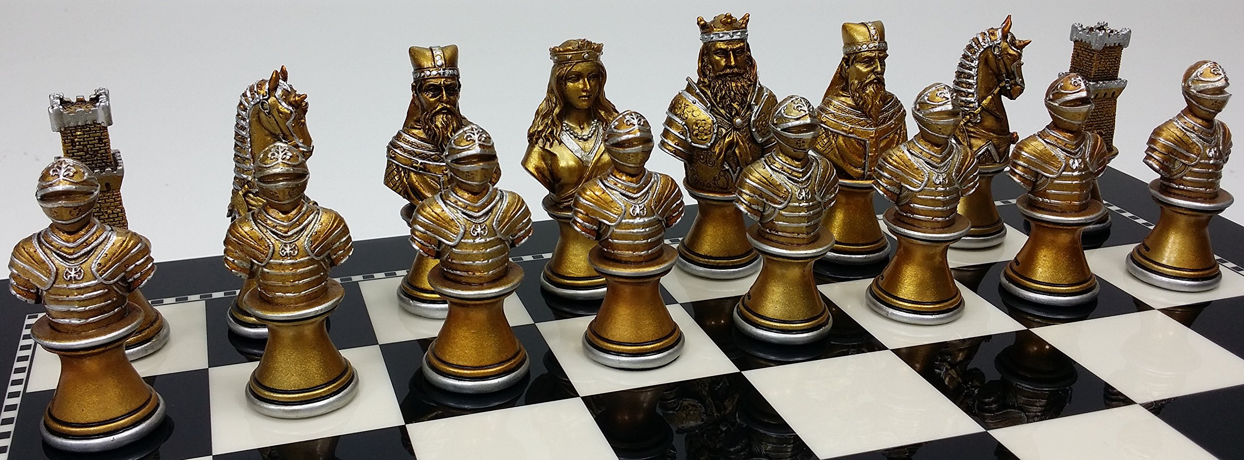 Medieval Times Crusades Knight Chess Men Set Gold & Silver Busts - NO Board