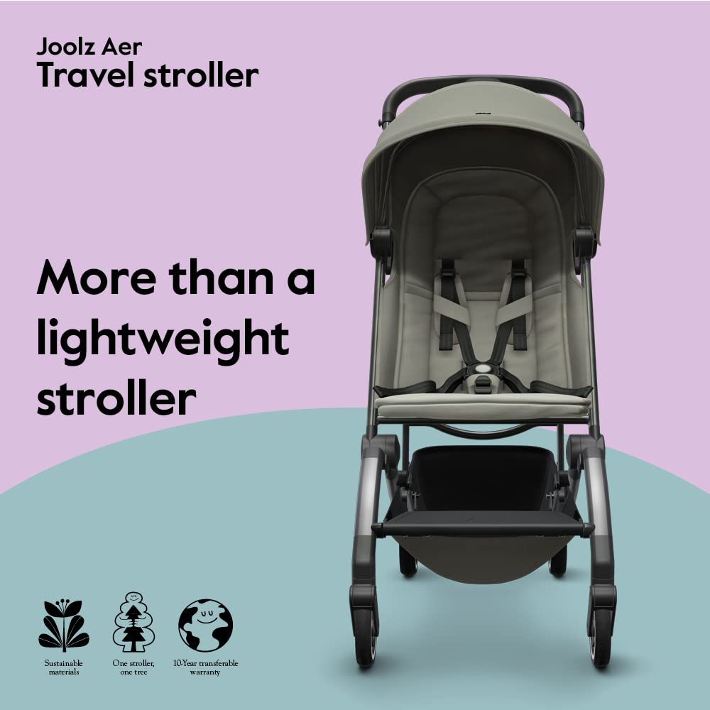 Joolz AER - Premium Baby Stroller - Comfortable & Compact - Foldable & Lightweight Travel Stroller - XXL Sun Hood - Raincover & Travelbag Included - Sage Green