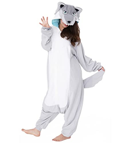 SAZAC Silver Wolf Kigurumi - Onesie Jumpsuit Halloween Costume (One Size)