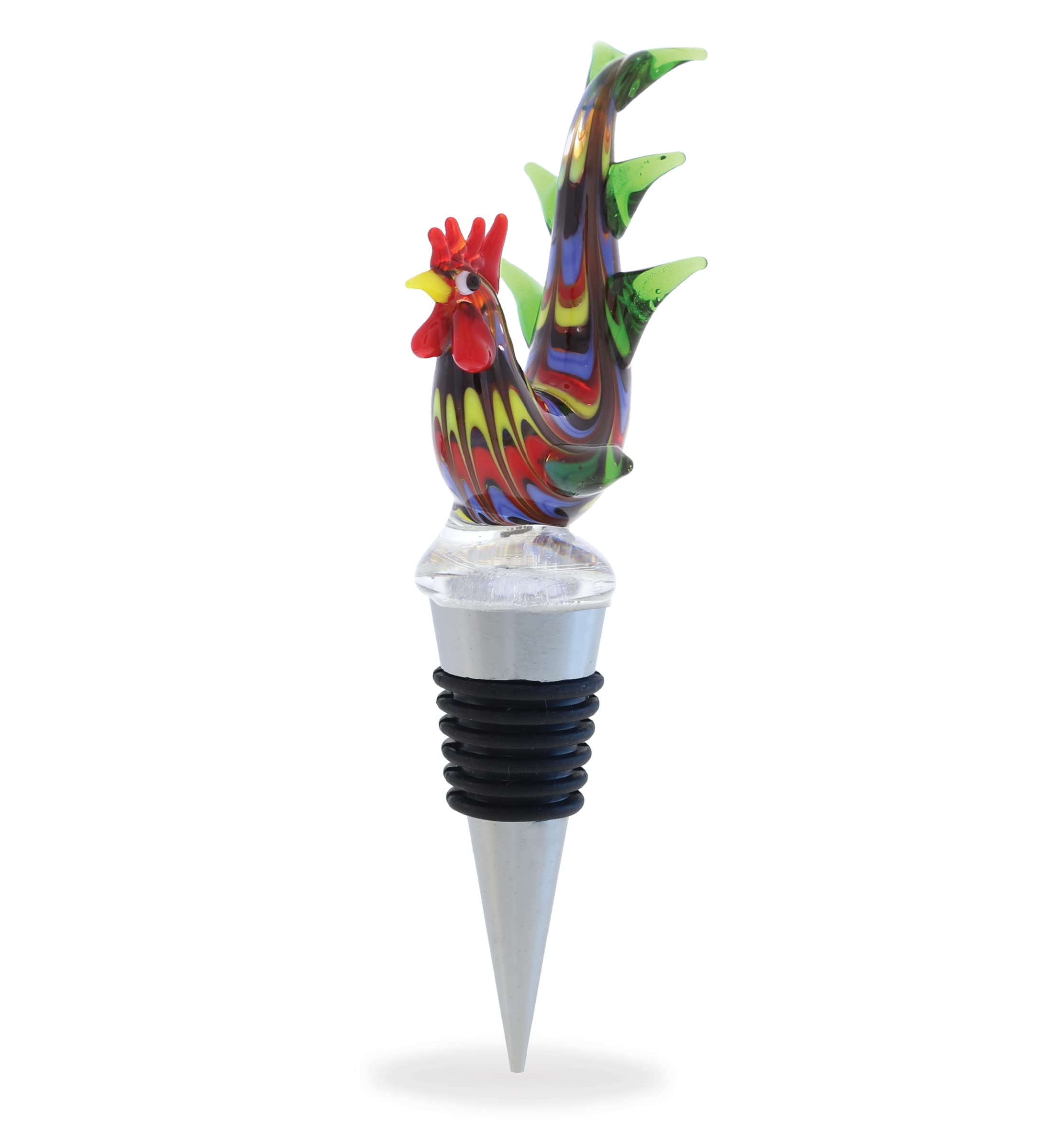 Cheers Rooster Glass Wine Stopper - Elegant Vacuum Seal Reusable Chicken Animal Farm Life Wine Bottle Stopper Airtight Leak Proof Bottle Topper Cork Plug, Cute Home Decor & Bar Tool Accessory Gift