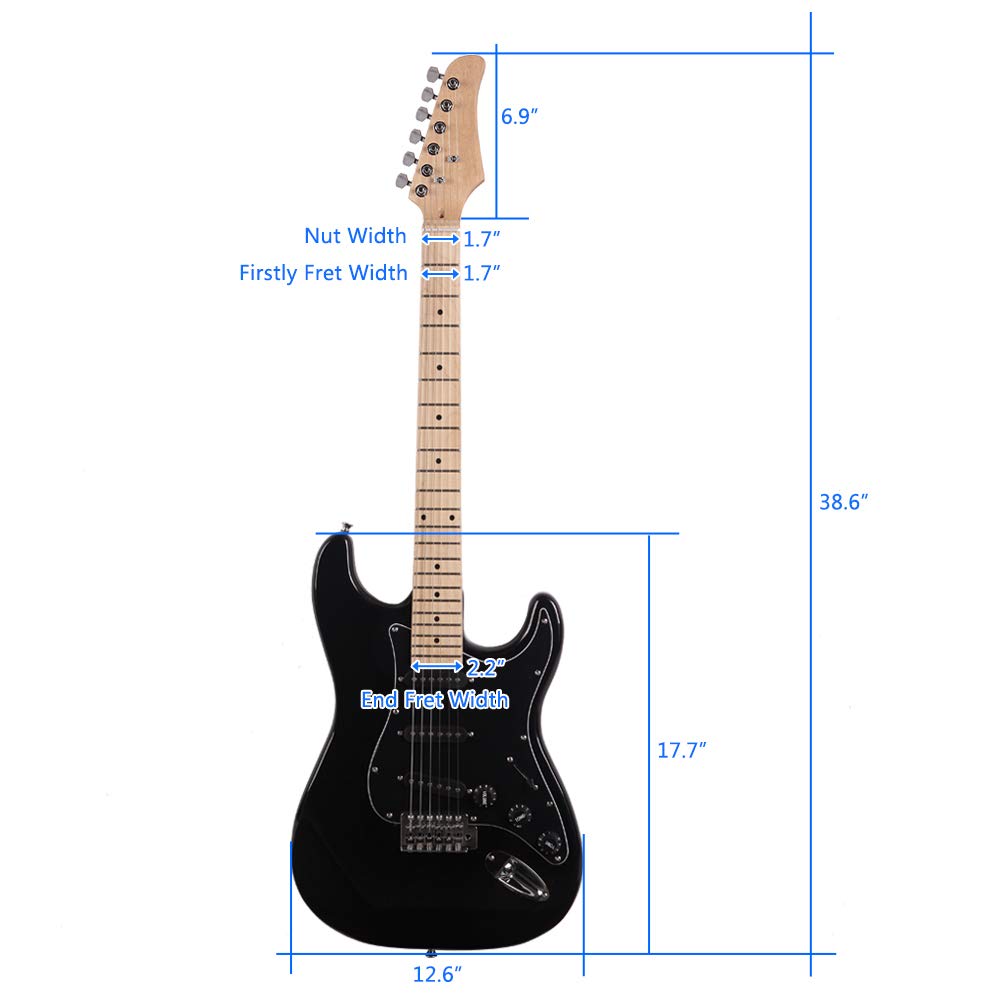 BELANITAS 39 inch Electric Guitar Kit Full Size Beginner Starter Kit with Guitar Case Bag, Guitar Amplifier, Guitar Bag, Shoulder Strap, Cable, Tremolo Bar, Picks,Black