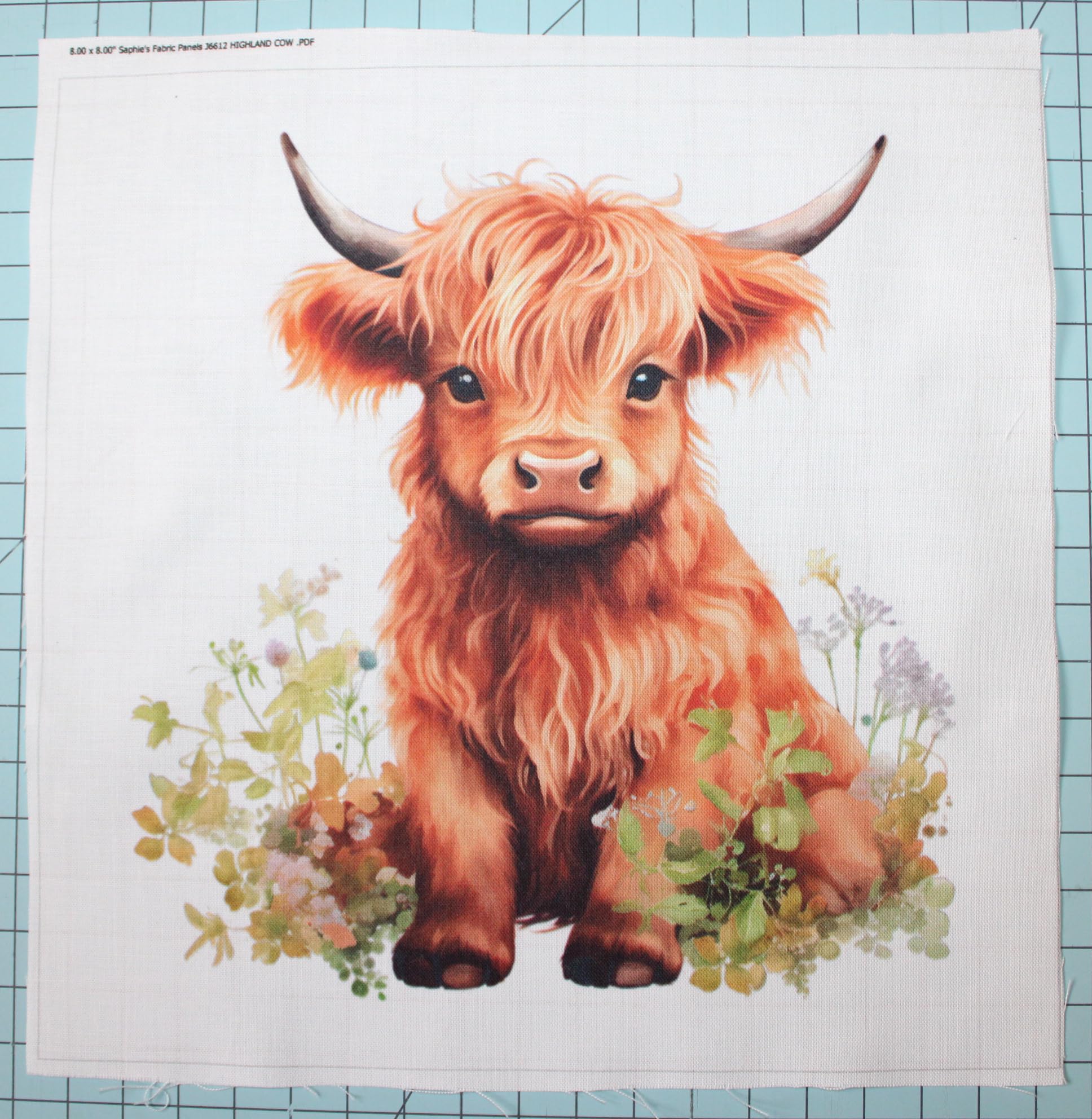 Fabric Panel 8"x8" Baby Highland Cow 100% Cotton Quilting Panel Square J6612