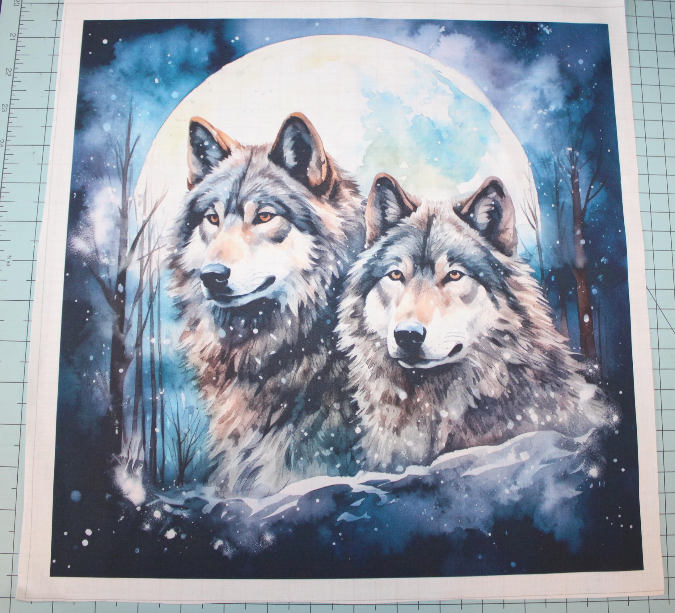 Fabric Panel 8"x8" Wolf Wolves & Moon 100% Cotton Quilting Panel Square AM1681