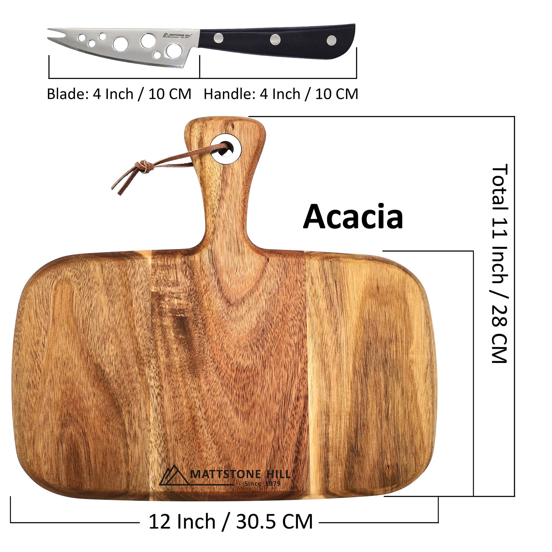 Cheese Board & Cheese Knife Set, MATTSTONE Hill Acacia Cheese Knife Board Set - Soft & Semi Hard Cheese Knife, Charcuterie Board, Wood Serving Platter