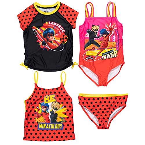Miraculous Cat Noir Ladybug Big Girls 4 Piece Swimsuit Set 10-12