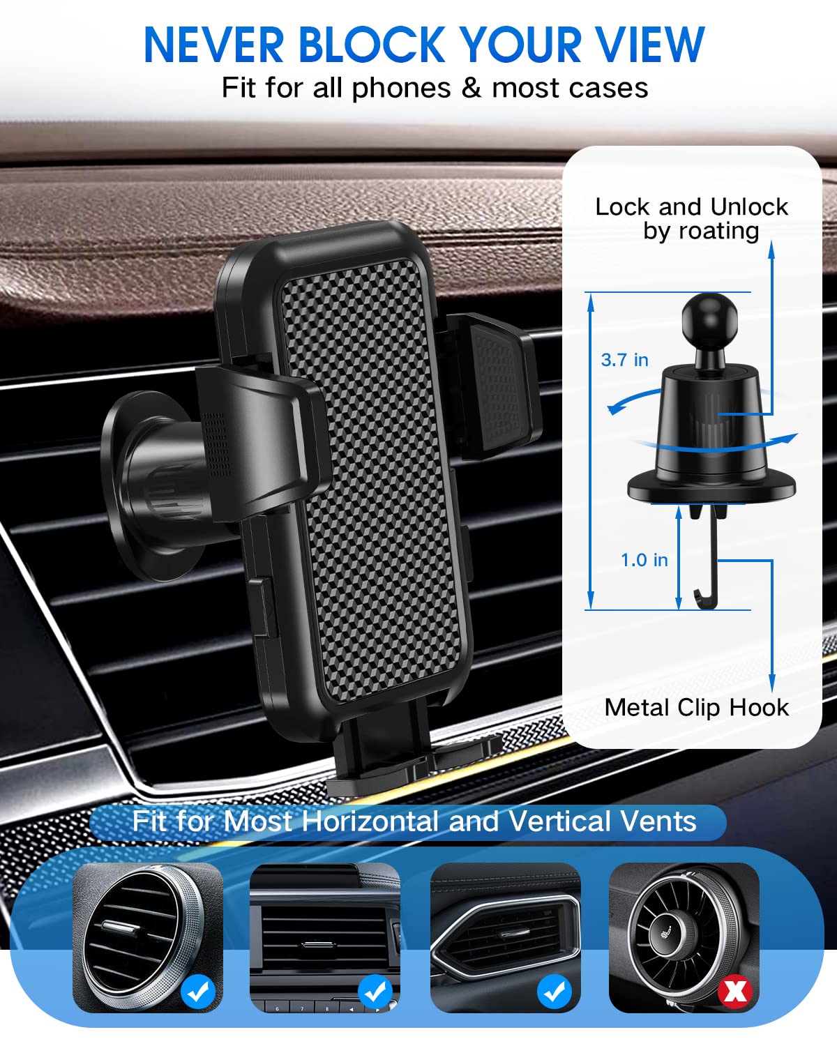 EOCAHO Car Phone Holder Mount, Upgraded Super Strong Suction Power Phone Mount for Car Dashboard Windshield Air Vent, Universal Cell Phone Holder Car Compatible with iPhone Samsung All Phones