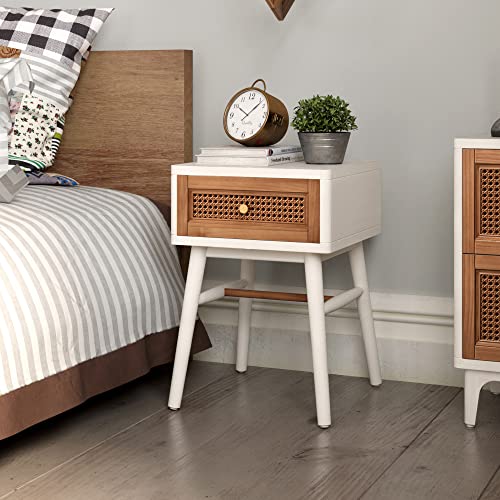 COZAYH Set of 2 Fully-Assembled Modern Farmhouse Clean-Lined Nightstand, End Table with 1 Drawer,Distressed White (X03008-1-2P)
