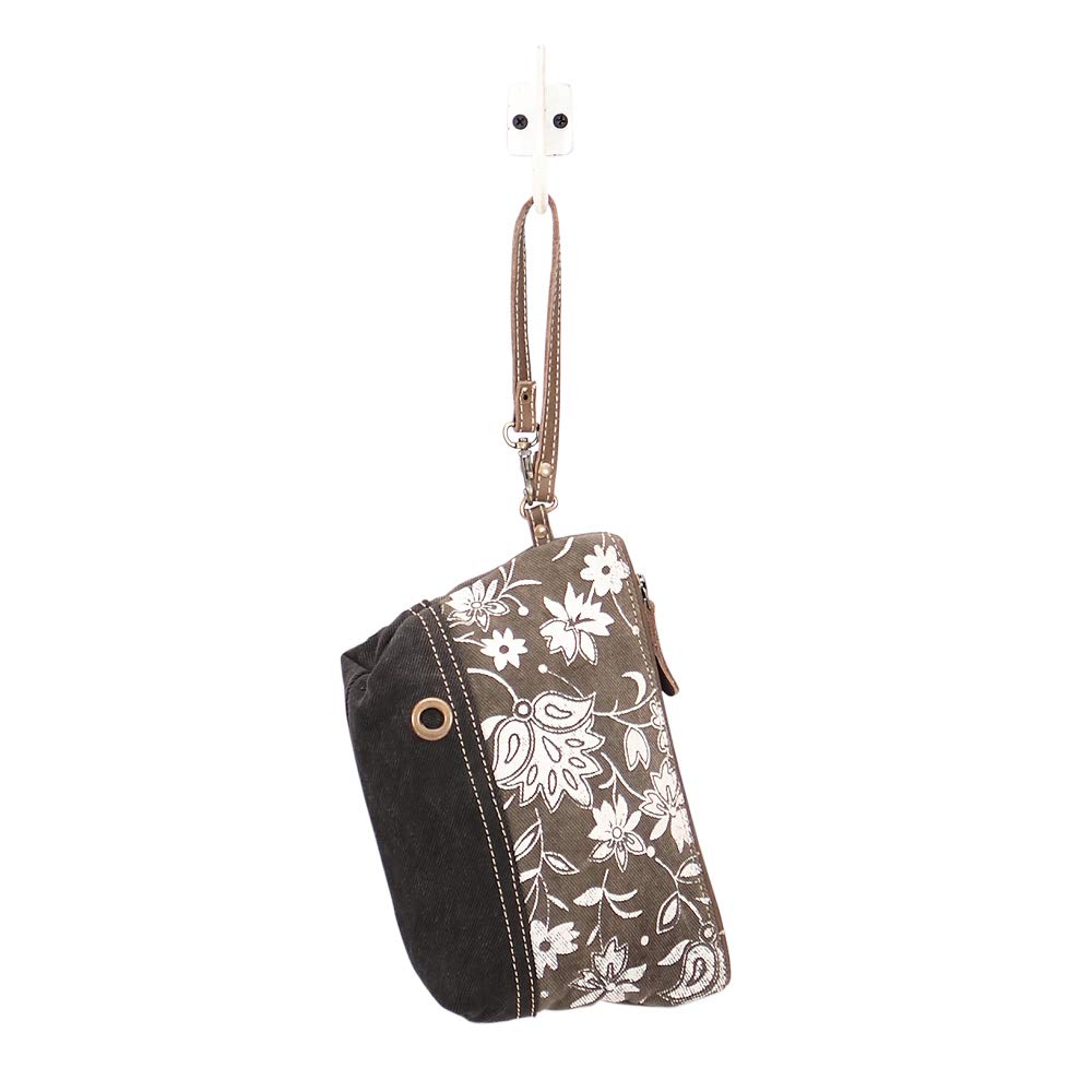 Myra Bag Wadelia Upcycled Canvas & Leather Wristlet Pouch Bag S-1517