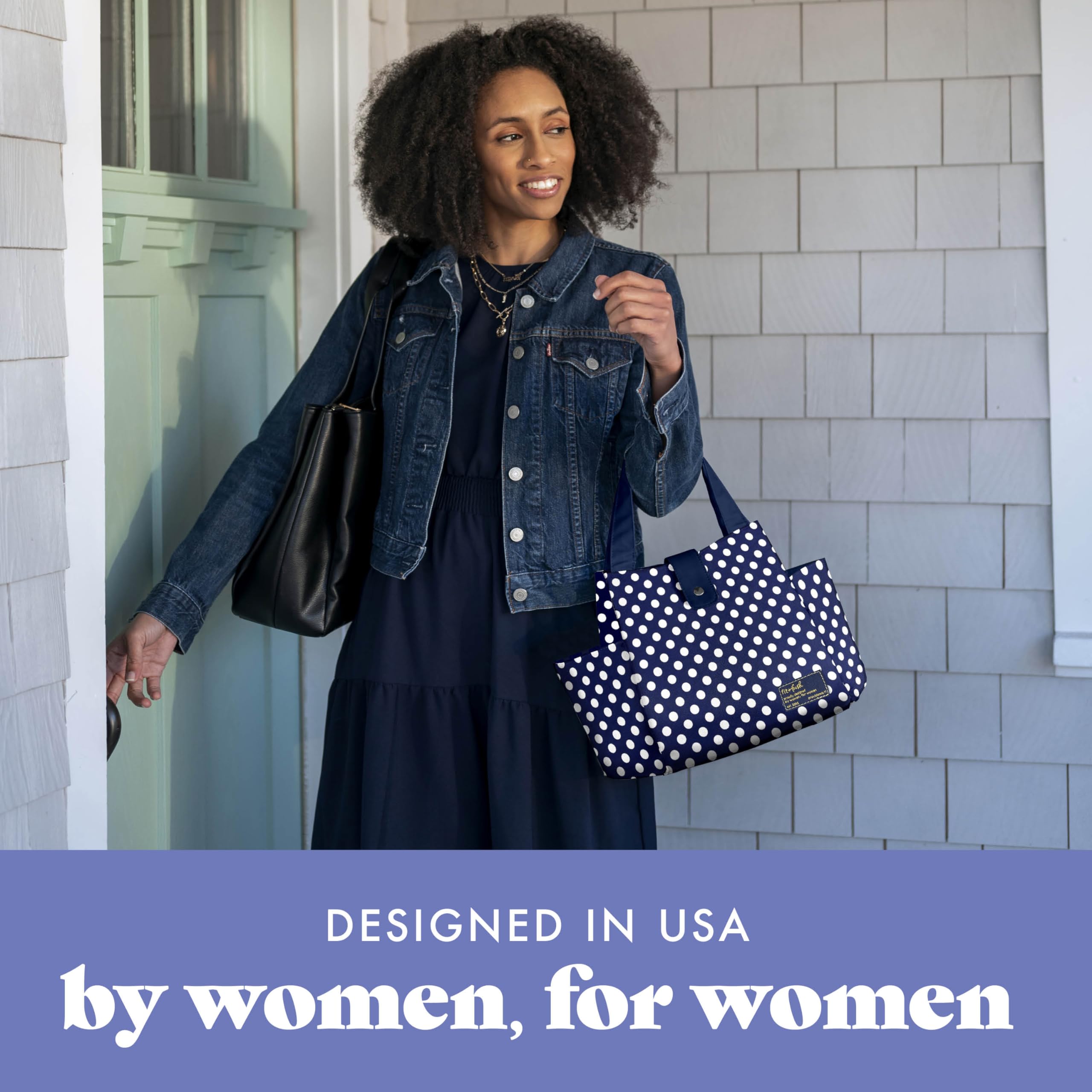 Fit & Fresh Lunch Bag For Women, Insulated Womens Lunch Bag For Work, Leakproof & Stain-Resistant Large Lunch Box For Women, Snap Closure Westport Bag Navy Dot