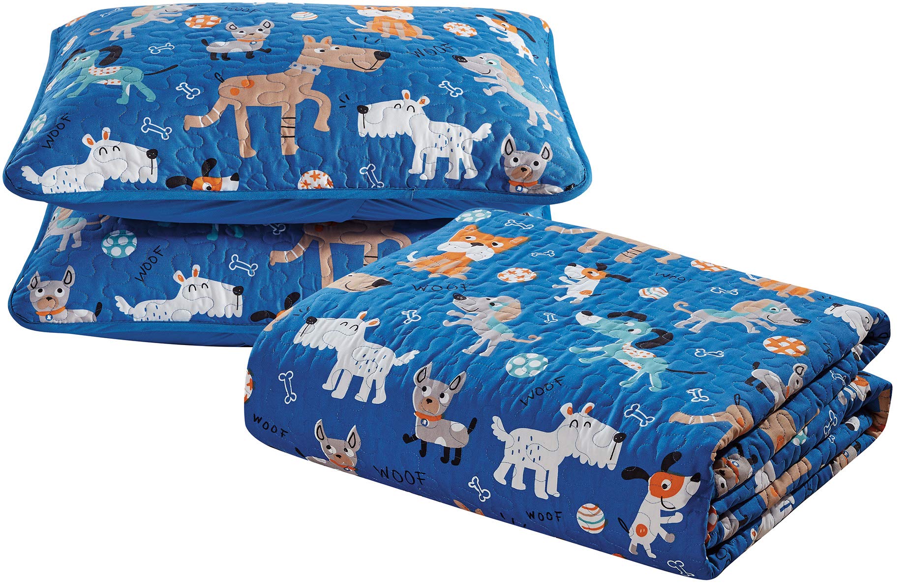Bedspread Set for Boys/Teens Multi-Color Dogs Brown Blue White Black Bones Balls New # Blue Dog