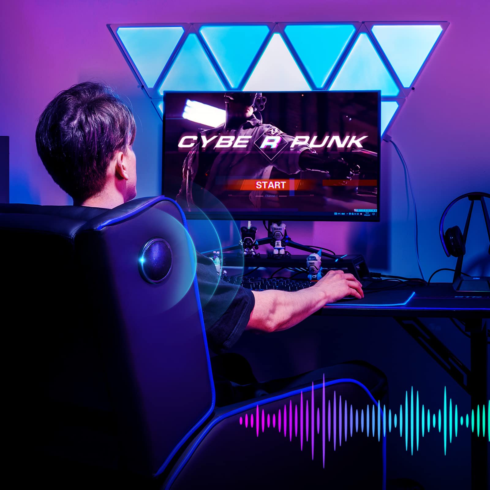 GTRACING Gaming Recliner Chair with Bluetooth Speakers Racing Style Single Gaming Sofa Modern Living Room Recliners Ergonomic Comfortable Massage Home Theater Seating, Blue