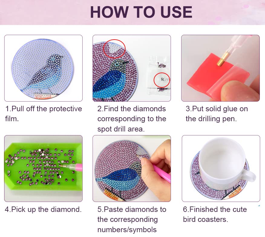 DLDXGXNR Bird Diamond Art Coasters 10Pcs Bird Diamond Painting Coasters with Holder Bird Diamond Art Kits for Beginners Adults Kids Gifts