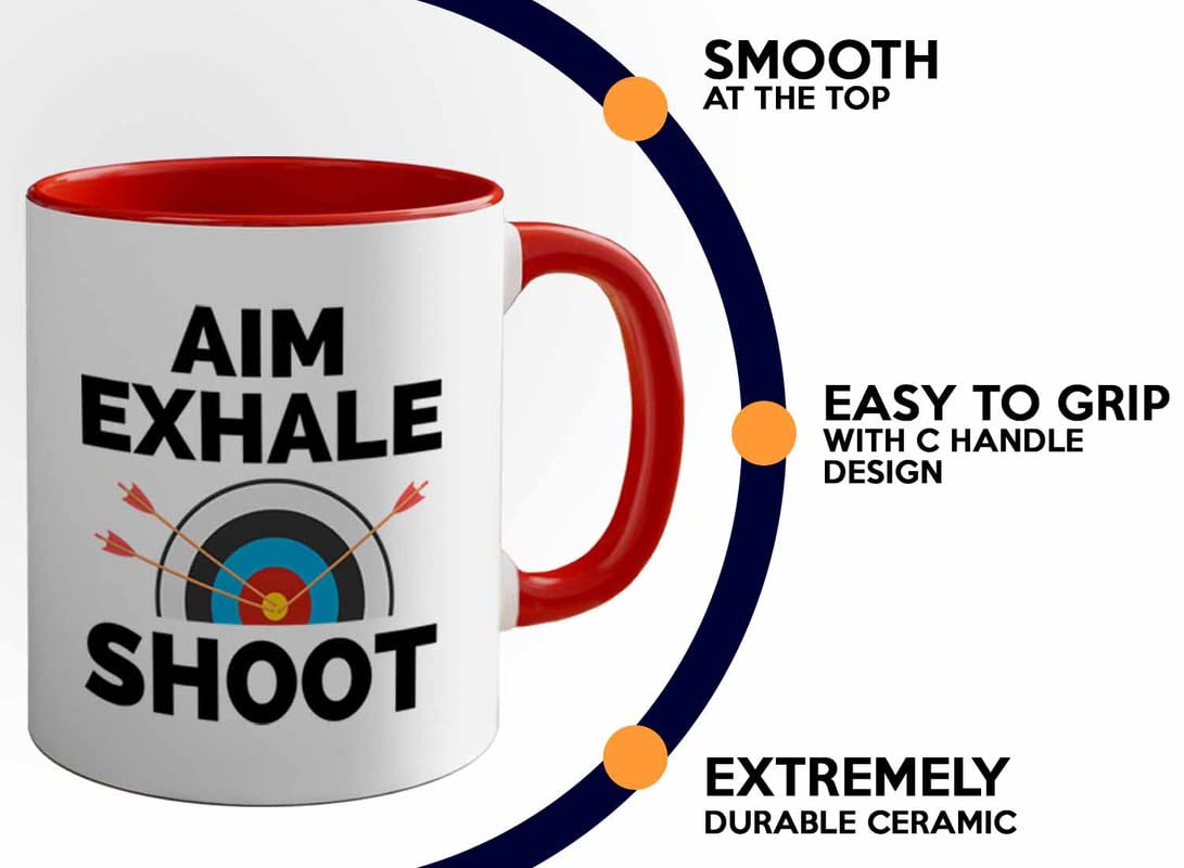 Bubble Hugs Archery 2Tone Red Mug 11oz - Aim Exhale shoot - Archery Trainer Bowfishing Deer Shooting Target Shot