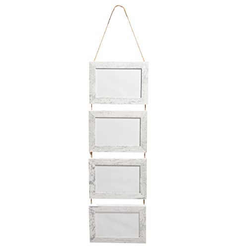 Houseables Collage Picture Frame, Hanging Photo Frames, 4β x 6β Prints, 2 PK, 4 Frame Set, White, Whitewash, Wood, w/Glass, Twine, Hanger, Rustic Style, Country Chic, Landscape, Farmhouse Decor