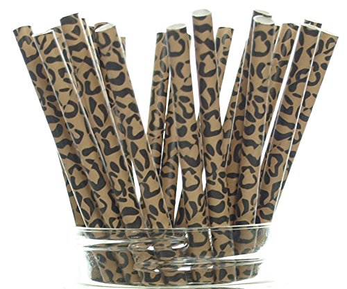 Cheetah Print Straws (25 Pack) - Cheetah Paw Pattern Drinking Straws, Cheetah Party Supplies, Big Cat Animal Spot Fabric Paper Straws