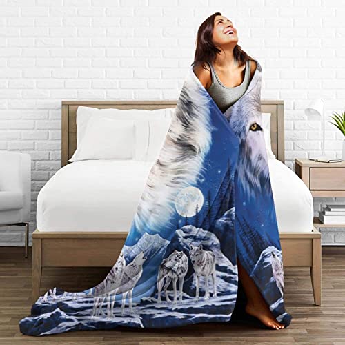 Fuzawet White Wolf Blanket Soft Warm Fleece Wolves Throw Cozy Fluffy Plush Animal Blanket Wolf Gifts Stuff for Kids Adults Bed 40''X50''
