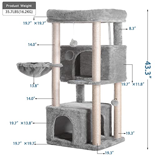 Hey-Brother Cat Tree,Multi-Level Cat Condo for Large Cat Tower Furniture with Sisal-Covered Scratching Posts, 2 Plush Condos, Big Plush Perches MPJ011W