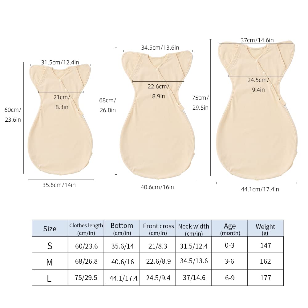 Bunnikins & Clover Transition Swaddle with 2 Way Zipper, Legs in/Out Design, Warm Up or Cool Down Transitional Arms Up Swaddle, Cotton Newborn Swaddling Sack Sleeping Sack 3-6 Months