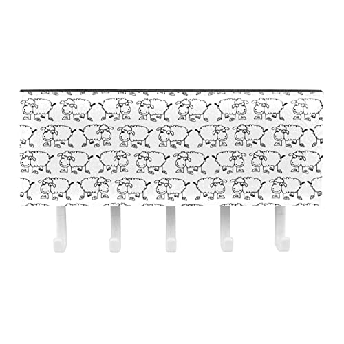 Cute Simpe Black White Sheep Pattern Rack Organizer with 5 Hooks Wall Bathroom Kitchen Shelf Rack Multifunctional Storage Shelf