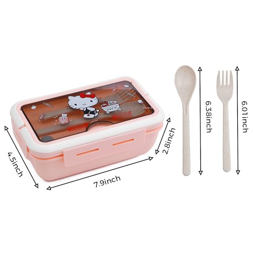 G-Ahora Versatile 2-Compartment Bento Boxes, Cartoon Lunch Box, Leak-Proof Lunchbox Bento Box with Utensil Set for Dining Out, Work, Picnic (LBOX KIT)