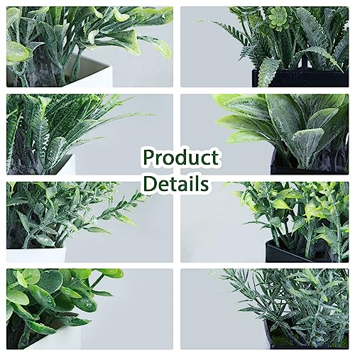 Fake Plants Mini Potted Artificial Plants, set of 8 Pack fake Plastic Eucalyptus Houseplants Greenery in Pot, Small Faux Plants Decor for Bathroom Home Office Farmhouse Desk Shelf(white,black)