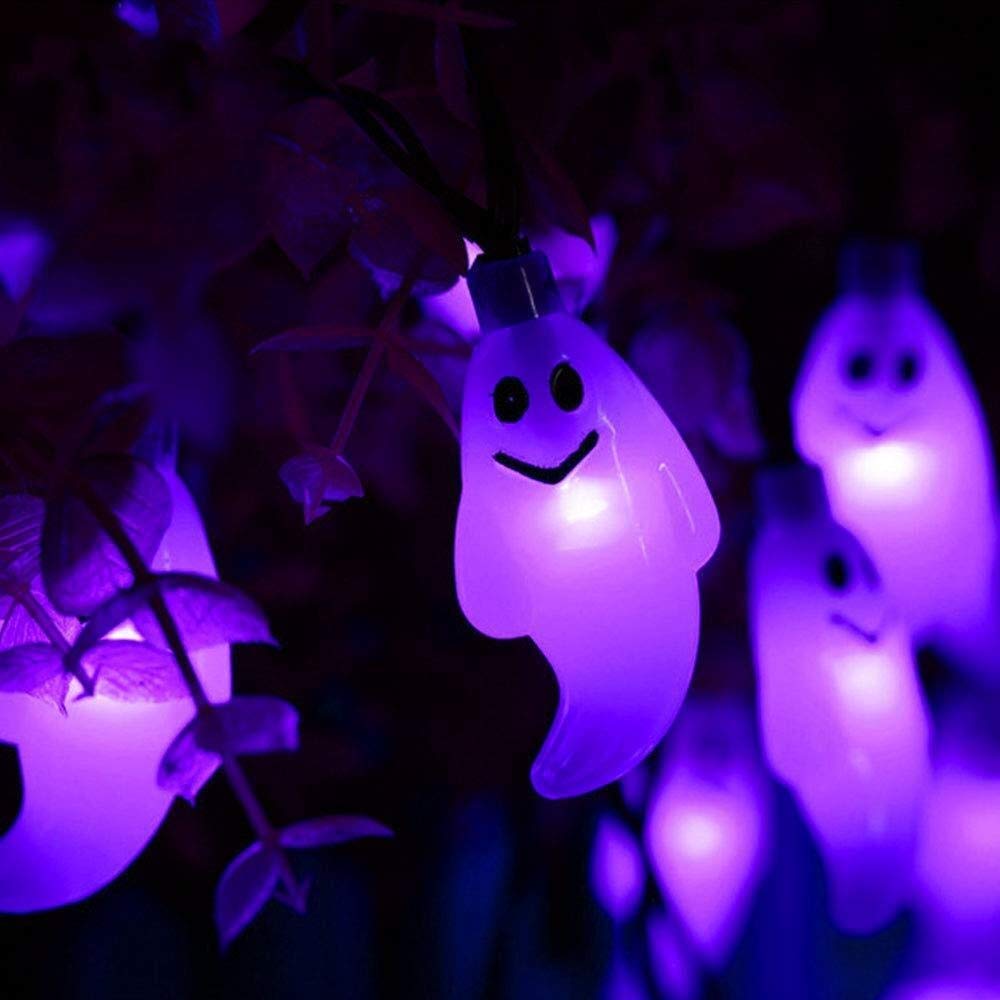 LIUPENGWEI Solar Outdoor Rodgersia String, 30 LED Ghost Globe-Shaped Solar Fairy Lights for Home, Party, Holiday, Christmas Decorations (Purple) Garden Ghost Light