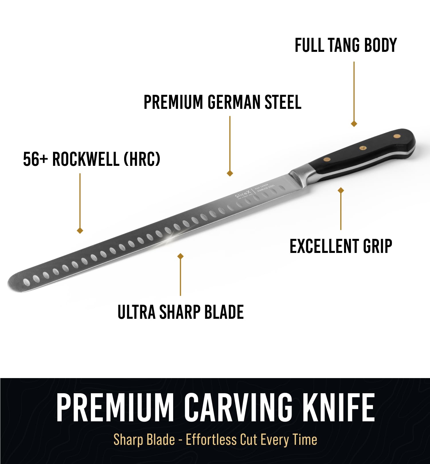 Bright Hobby Meat Carving Knife - Razor Sharp 12 in Large Slicer for Meat, Slicing Cutting, Brisket, Beef, BBQ, Ham etc. The Best Brisket Knife, White, (SK-001)