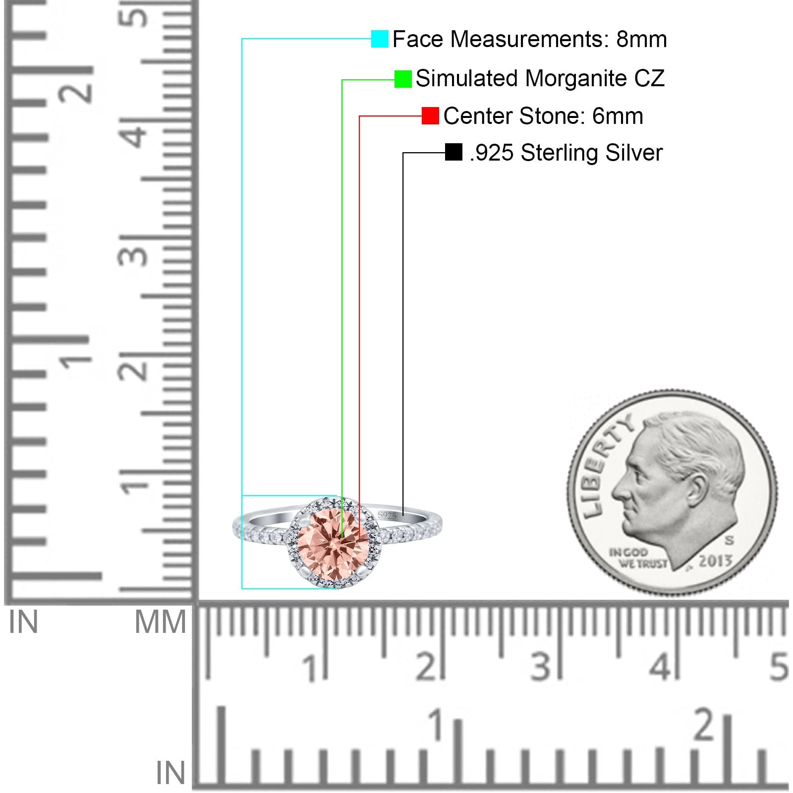 Blue Apple Co. Simulated Morganite Cubic Zirconia Size-7 Halo Art Deco Engagement Wedding Bridal Ring Round CZ 925 Sterling Silver