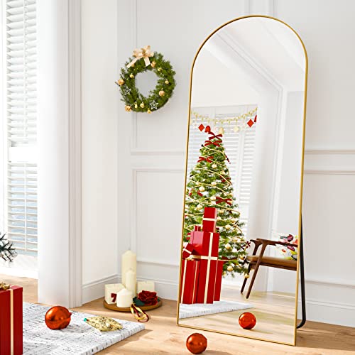 HARRITPURE 64"x21" Arched Full Length Mirror Free Standing Leaning Mirror Hanging Mounted Mirror Aluminum Frame Modern Simple Home Decor for Living Room Bedroom Cloakroom, Gold