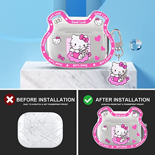 Cute Cat Case for AirPod 3rd Generation Cover with Loverly Cartoon Anime Funny Kawaii Pink Cat Keychain for Women Girls Kids,Clear Shockproof Protective Soft Silicone Cover for AirPod 3rd Generation