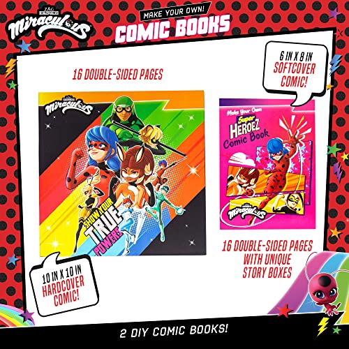 Miraculous Make Your Own Comic Book, Create 2 Comic Books Ladybug, Cat Noir, Tikki & More, DIY Comic Book Kit, Great Travel Toy, Road Trip Activity, Creative Toys for Kids Ages 6, 7, 8, 9, 10