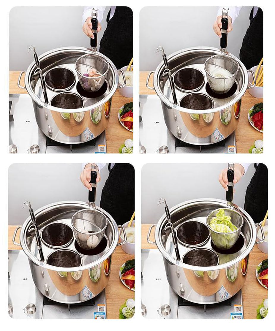 Buokaiw Pasta Cooker with Strainer,Stainless Steel Pasta Cooker Insert Set, Multipots Cooking Tool,Stock Pot with Lid, 3 Holes Pasta Basket for Boiling.for Kitchen Cooking Multiple