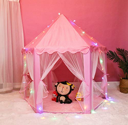 LimitlessFunN Baby Play Mat 55"x53" Plush Hexagon Rug for Hexagon Princess Tent, Room Carpet, Nursery Mat, Decoration Pad, Pink