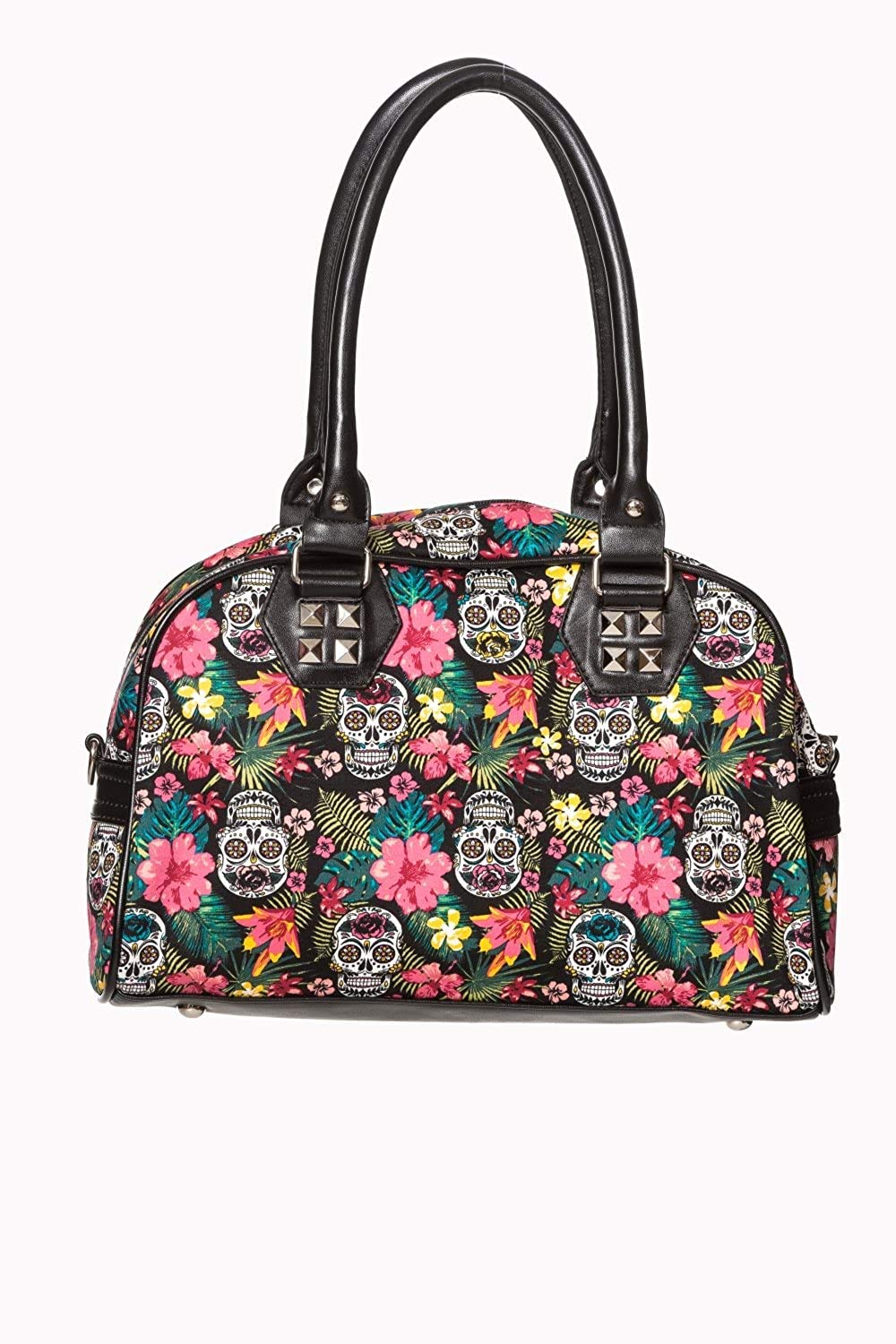 Lost Queen Women's Hibiscus Handbag Sugar Skull Crossbody Purse