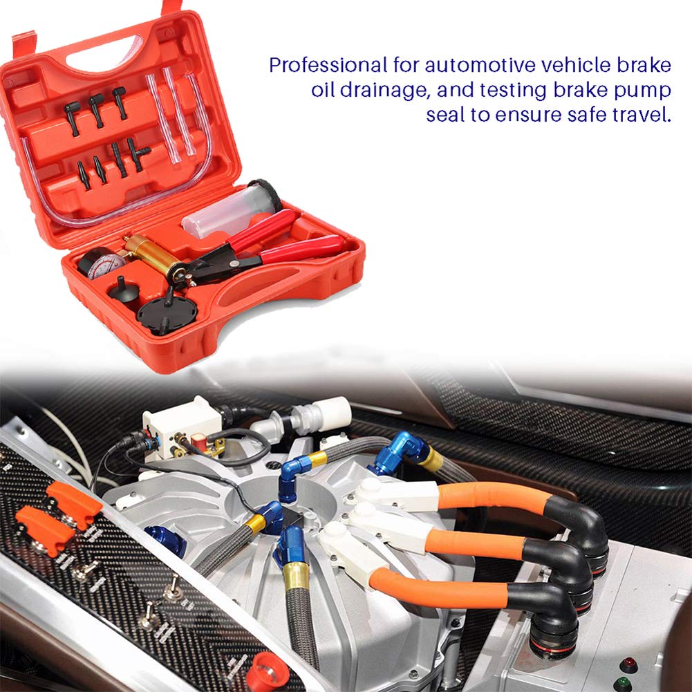 Beduan 16pcs Brake Bleeder Kit Hand Held Vacuum Pump Tester with Adapters for Automotive