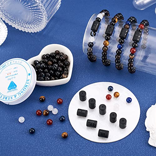 FASHEWELRY 236Pcs Natural Black Onyx & Agate Beads 8mm Round Gemstone Loose Beads with Elastic Crystal Thread DIY Gemstone Bracelet Making Kits for DIY Bracelet Necklaces Jewelry Making