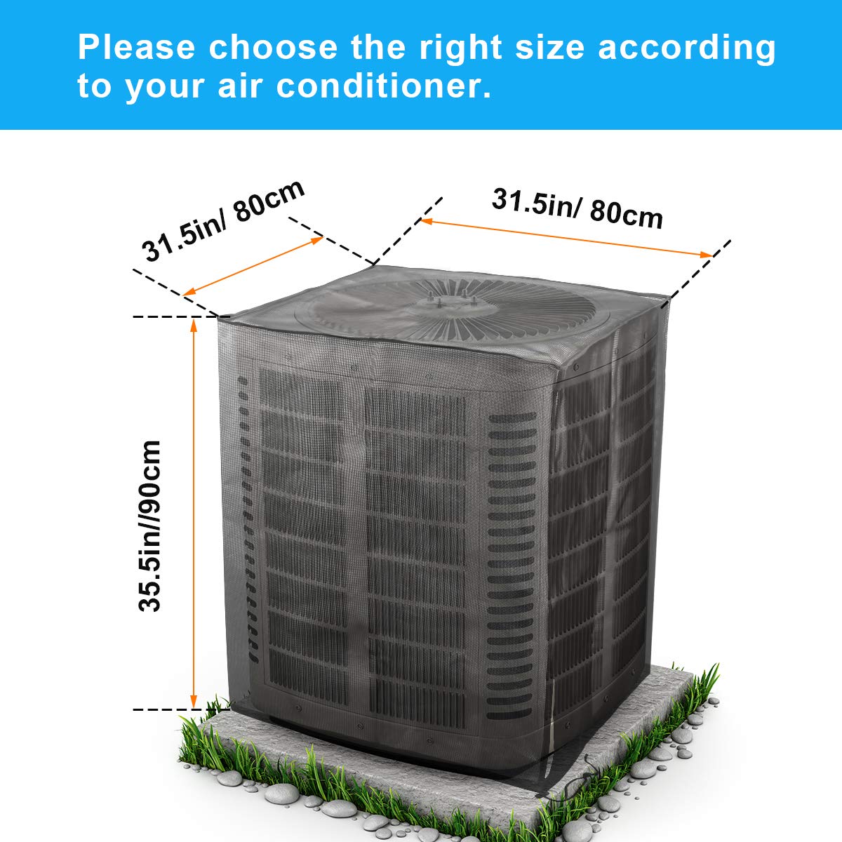 Luxiv Full Mesh Central Air Conditioner Cover, All Seasons Mesh Air Conditioner Leaf Guard AC Cover for Outdoor Central Ac (Black, 31.5 x 31.5 x 35.5)
